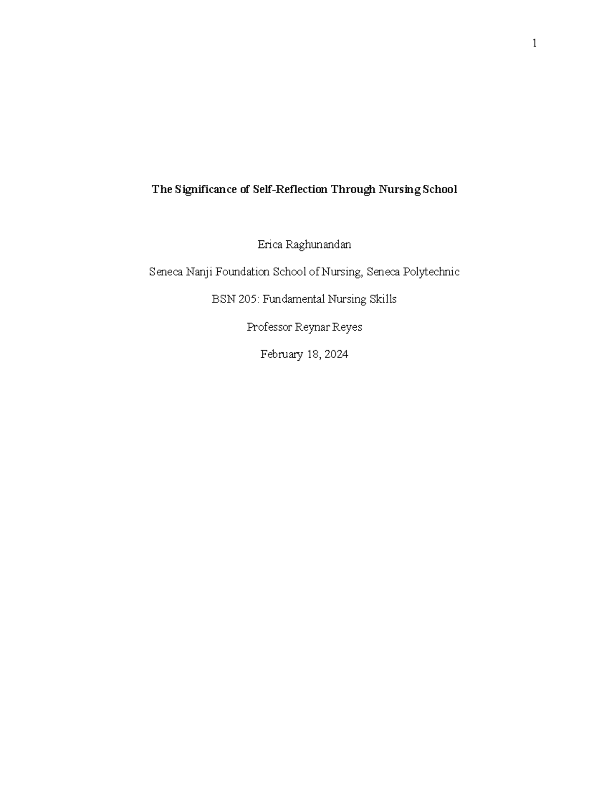 BSN 205 - Reflective Practice Assignment - The Significance of Self ...