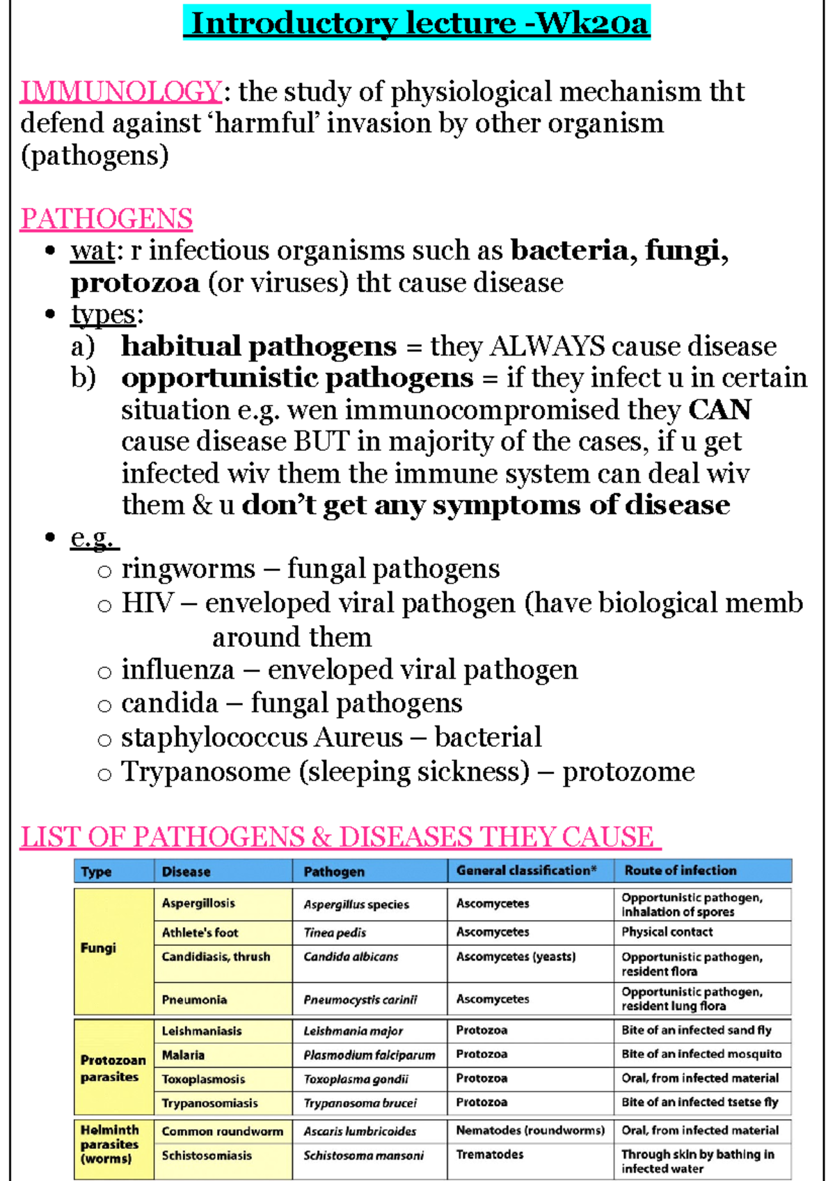 Wk20a Intro Lecture Infection And Immunity Introductory Lecture