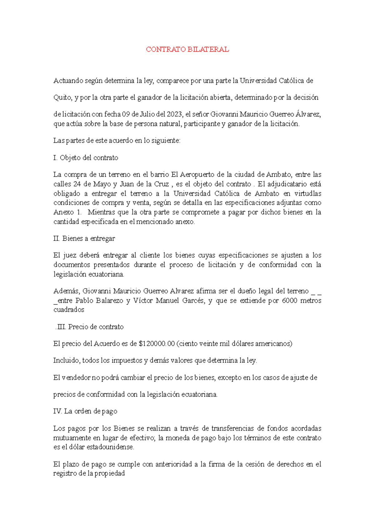 tipos de contrato - CONTRATO BILATERAL Actuando según determina la ley ...