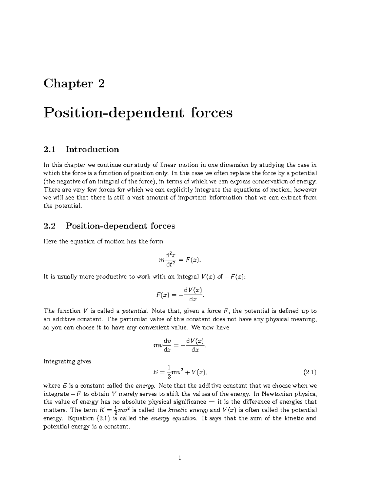 Chap 2 - Angelika Manhart - Chapter 2 Position-dependent forces 2 ...
