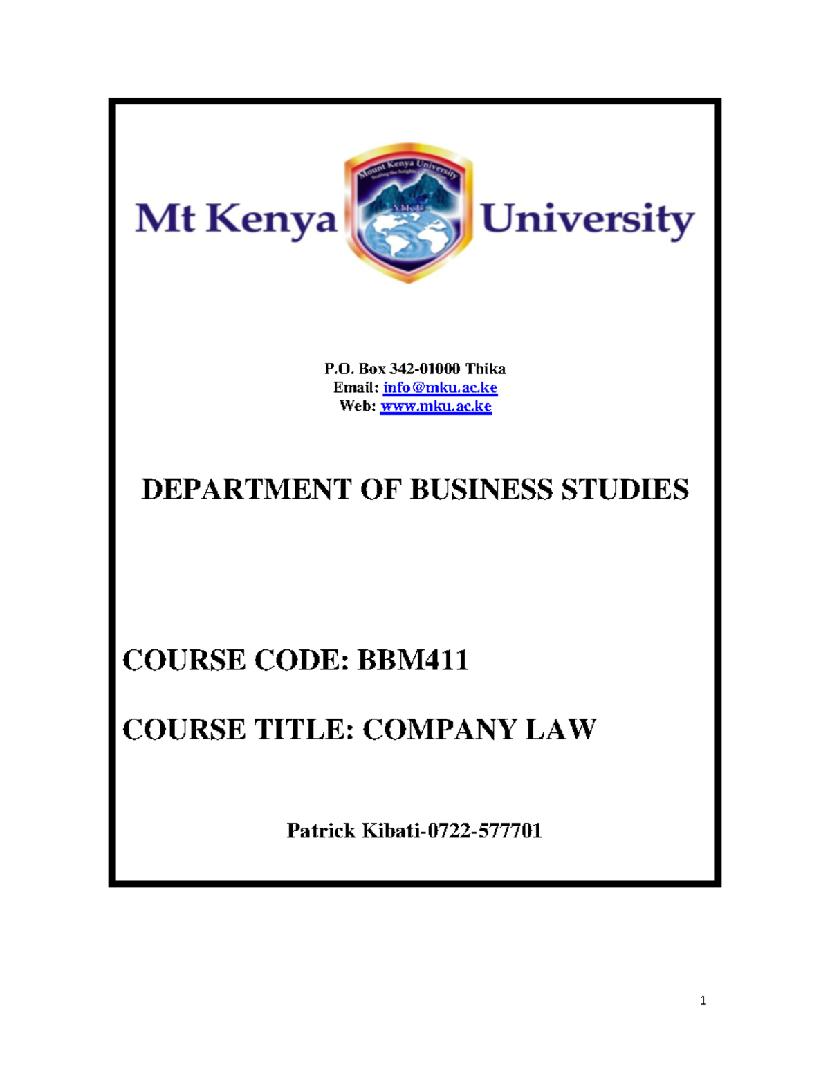 Company LAW - P. Box 342-01000 Thika Email: info@mku.ac Web: mku.ac ...