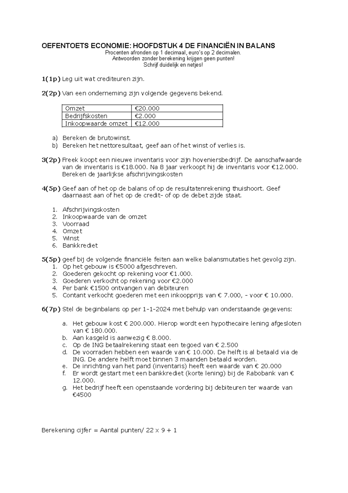 Oefentoets Economie H4 - OEFENTOETS ECONOMIE: HOOFDSTUK 4 DE FINANCIËN ...