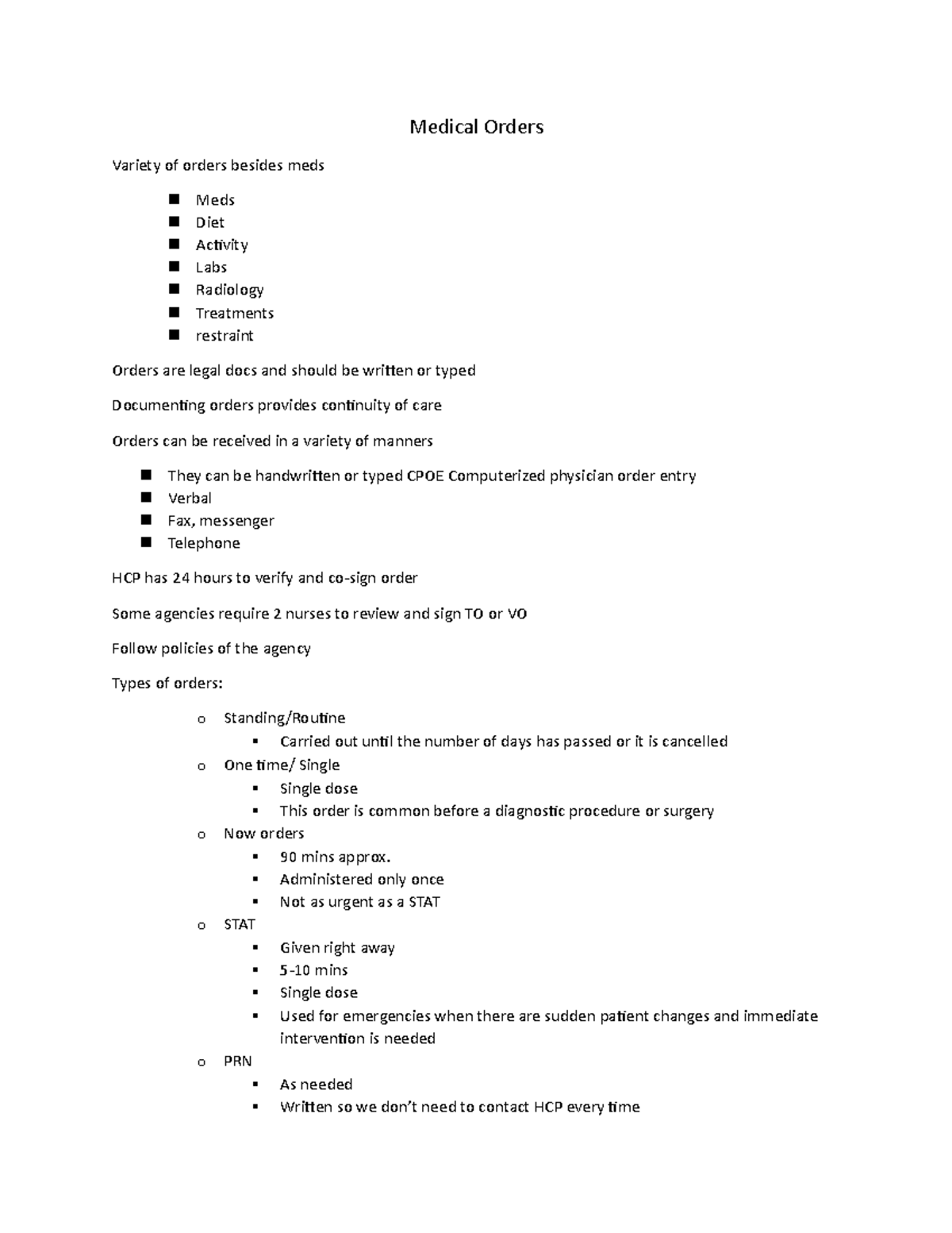 Medical orders and how to use them - Medical Orders Variety of orders ...