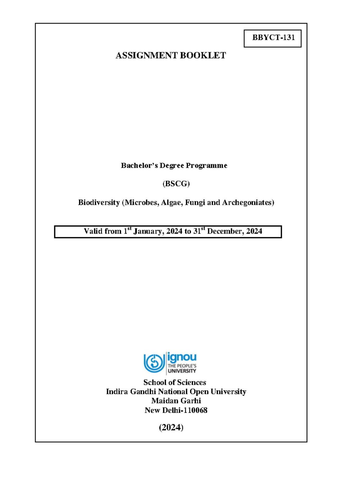 Bbyct 131 English - Try to solve - ASSIGNMENT BOOKLET Bachelor’s Degree Programme (BSCG) - Studocu