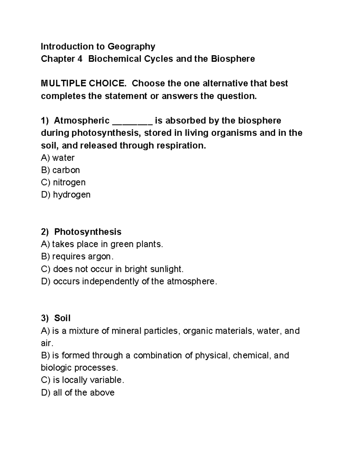 test review questions answers - Introduction to Geography Chapter 4 ...
