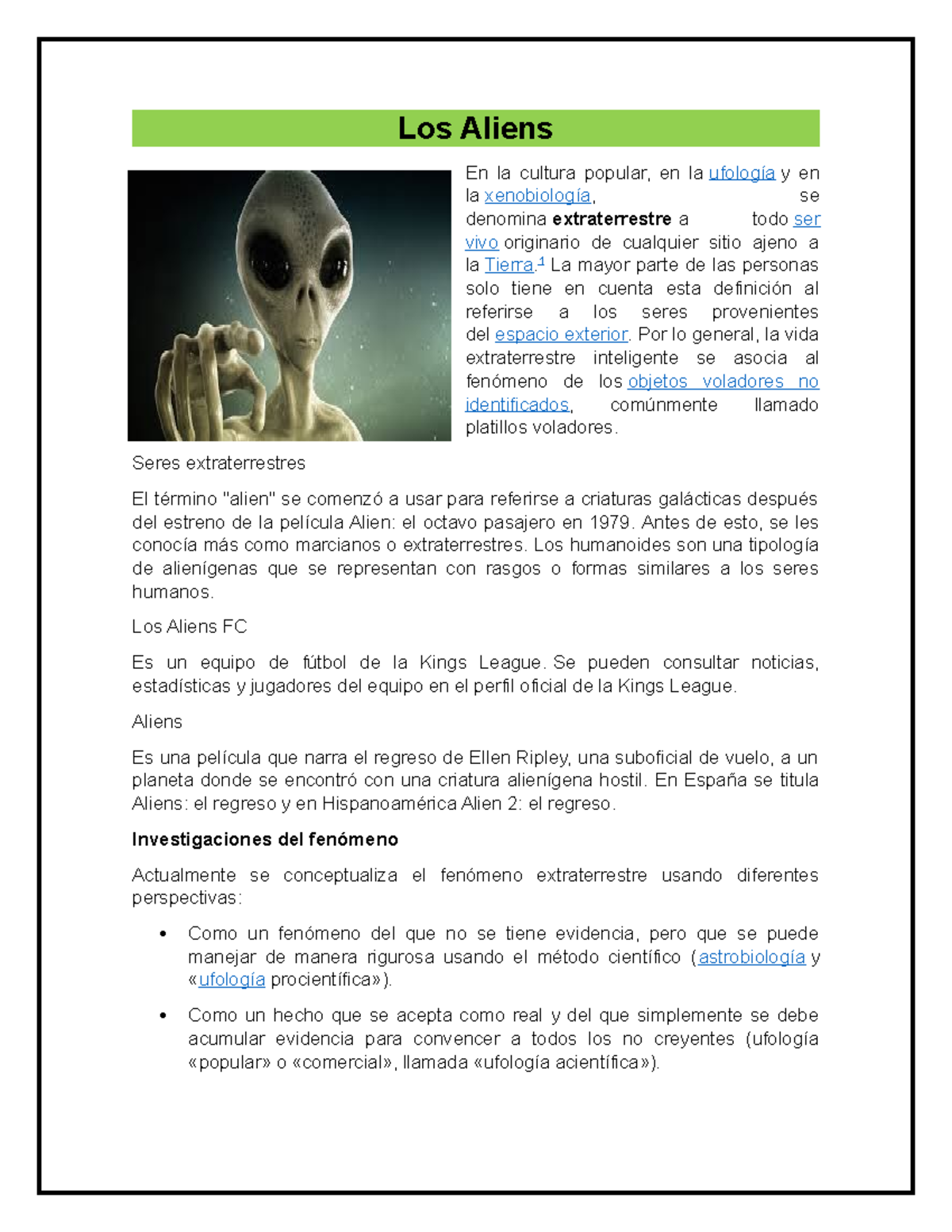 Los Aliens - investigación - Los Aliens En la cultura popular, en la ...