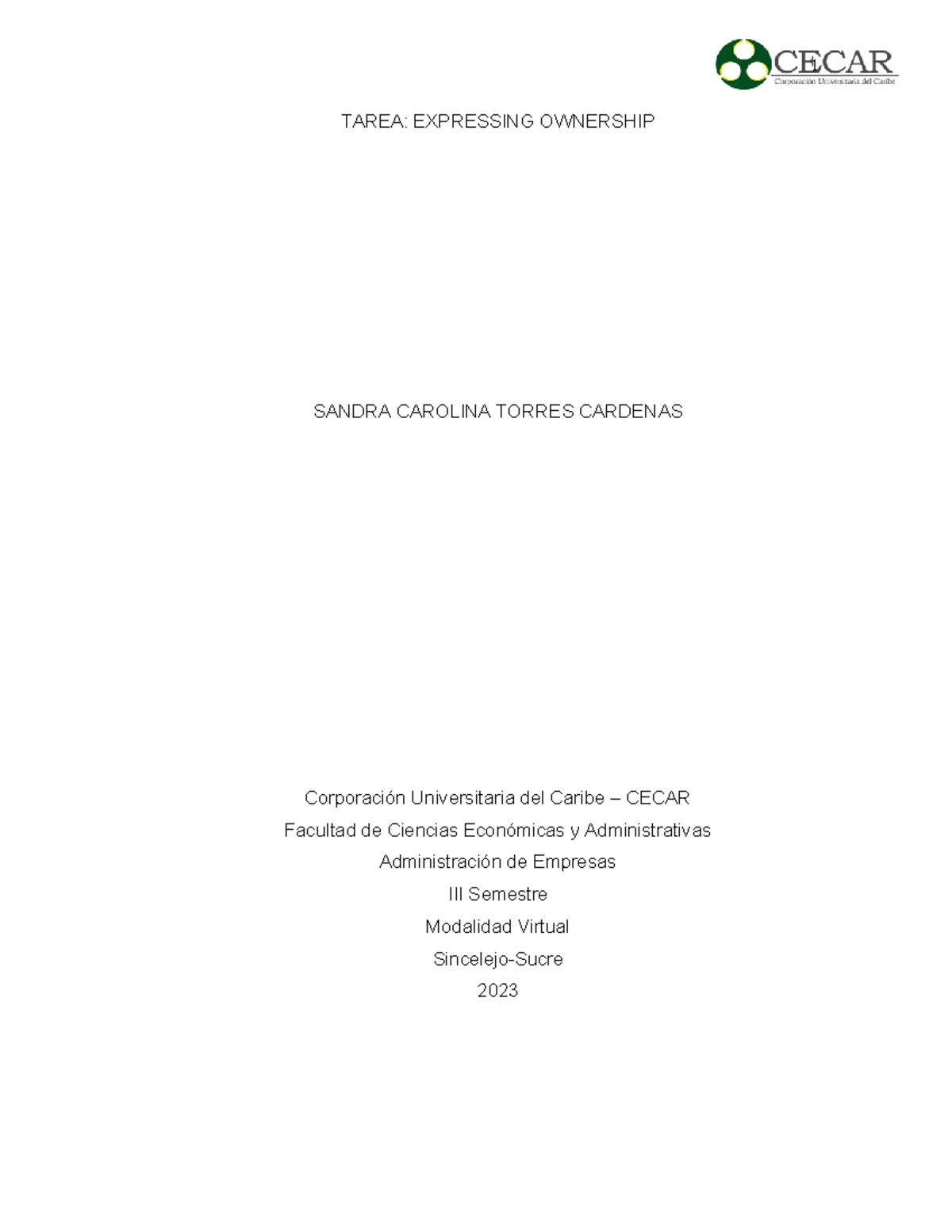 Tarea Expressing Ownership - ingles - 1 TAREA: EXPRESSING OWNERSHIP ...