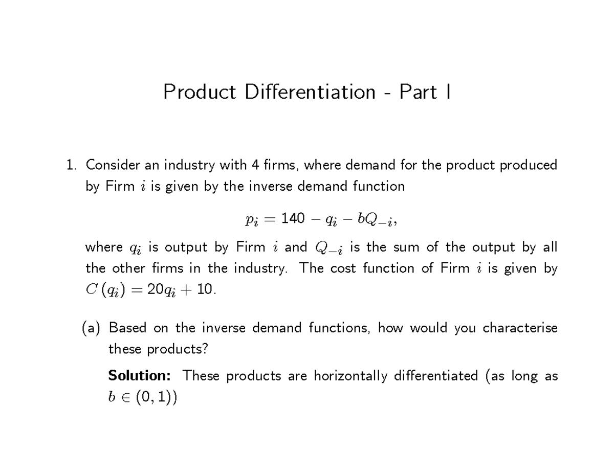 Product Diff solutions - Product Di§erentiation - Part I Consider an ...