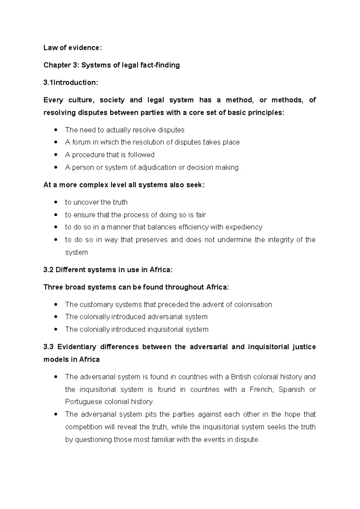 Chapter 3 Summary - Law of evidence: Chapter 3: Systems of legal fact ...