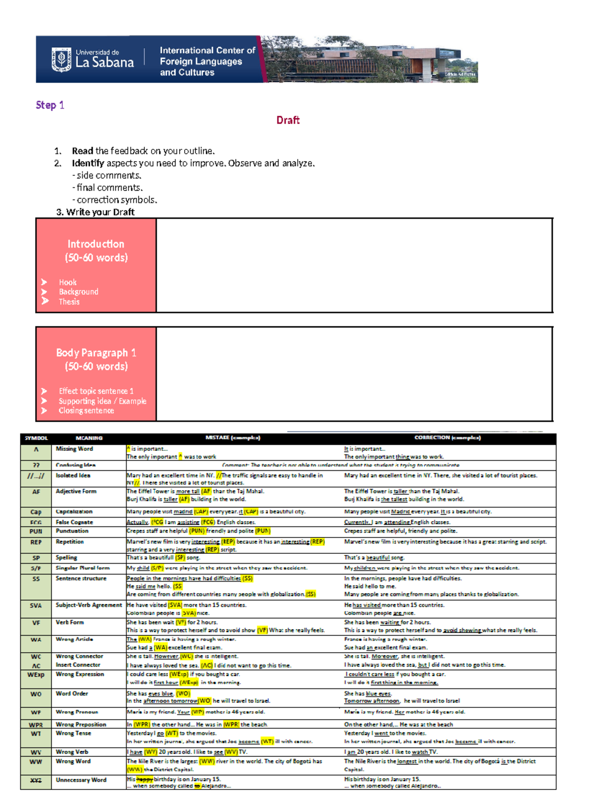 Writing Draft And Final Version Template 2024 1 Step 1 Draft 1 Read