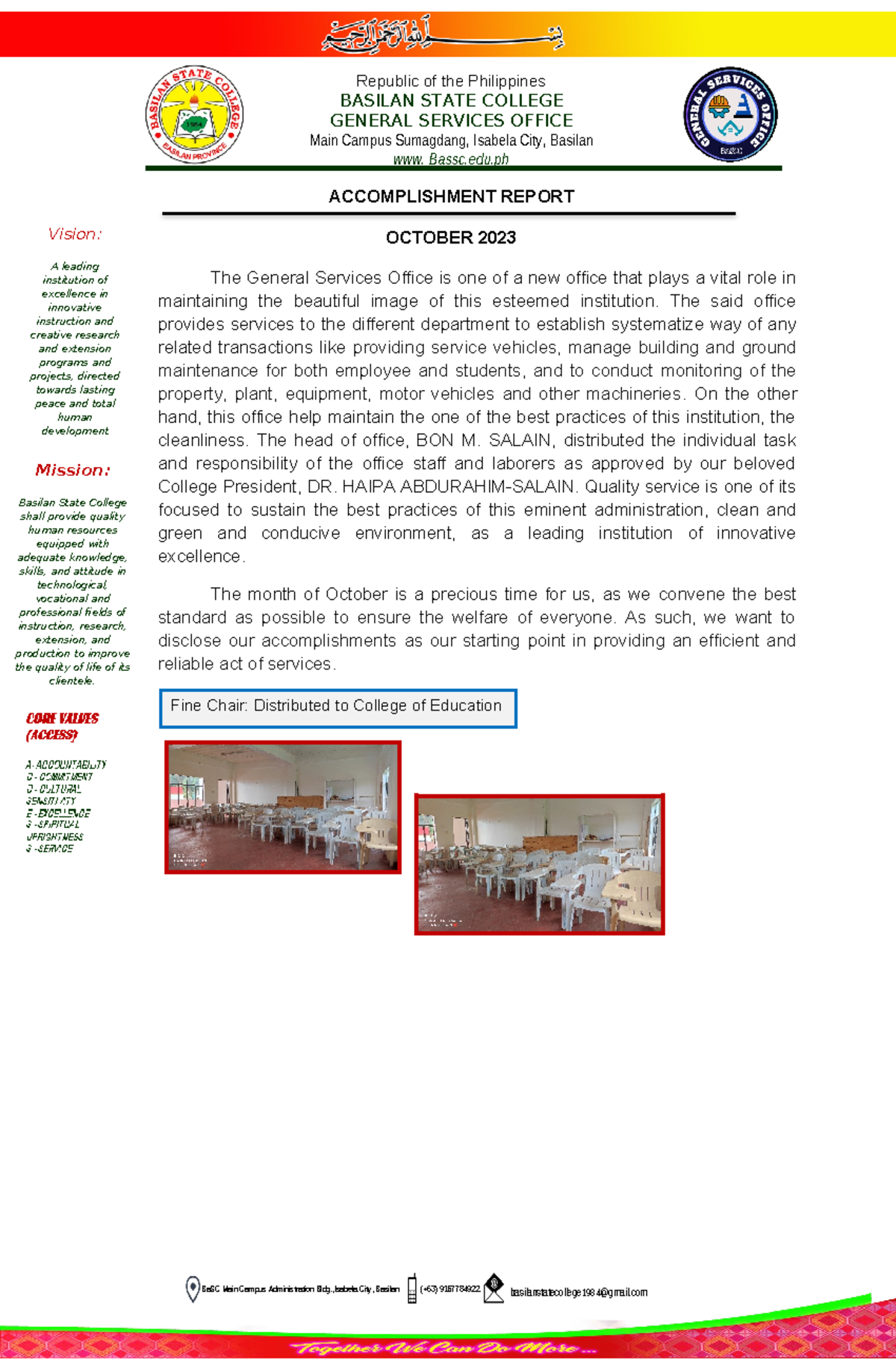 GSO Accomplishment Report ( October) 031244 - BaSC Main Campus ...