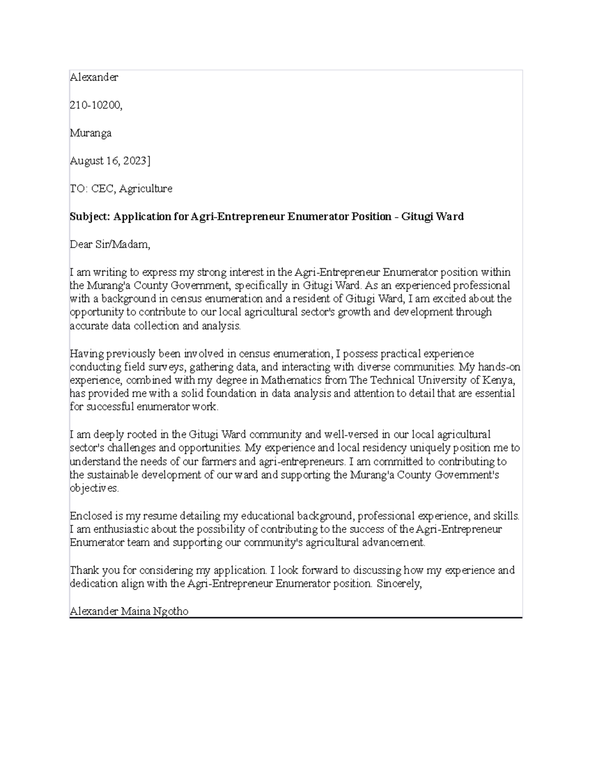 Application Letter - this is a tutorial work - Alexander 210-10200 ...