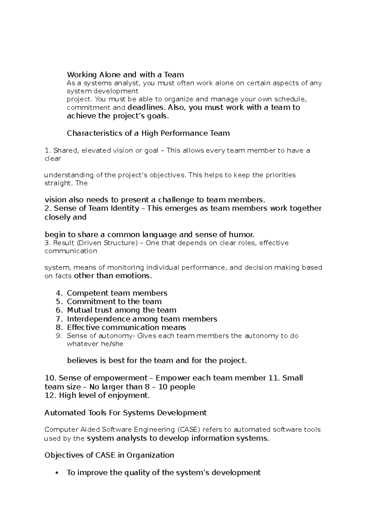 SAD II - mktg - Working Alone and with a Team As a systems analyst, you ...