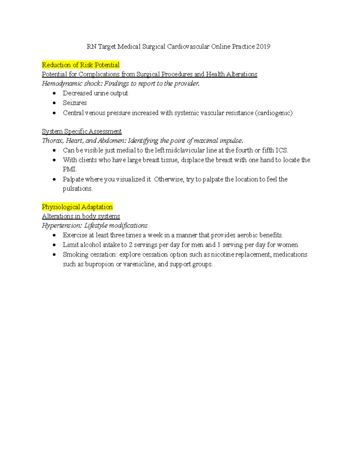 RN Target Medical Surgical Cardiovascular Online Practice 2019 ...