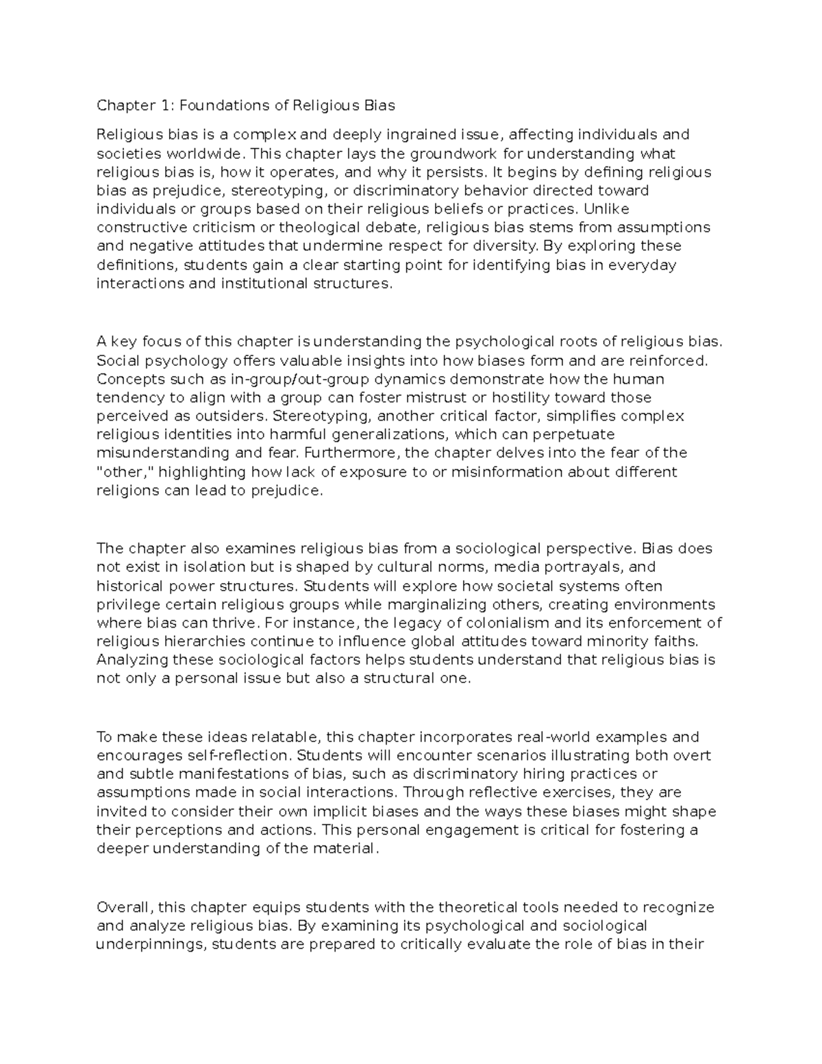 EDHI 660 Chapter 1 - Chapter 1: Foundations of Religious Bias Religious bias is a complex and ...