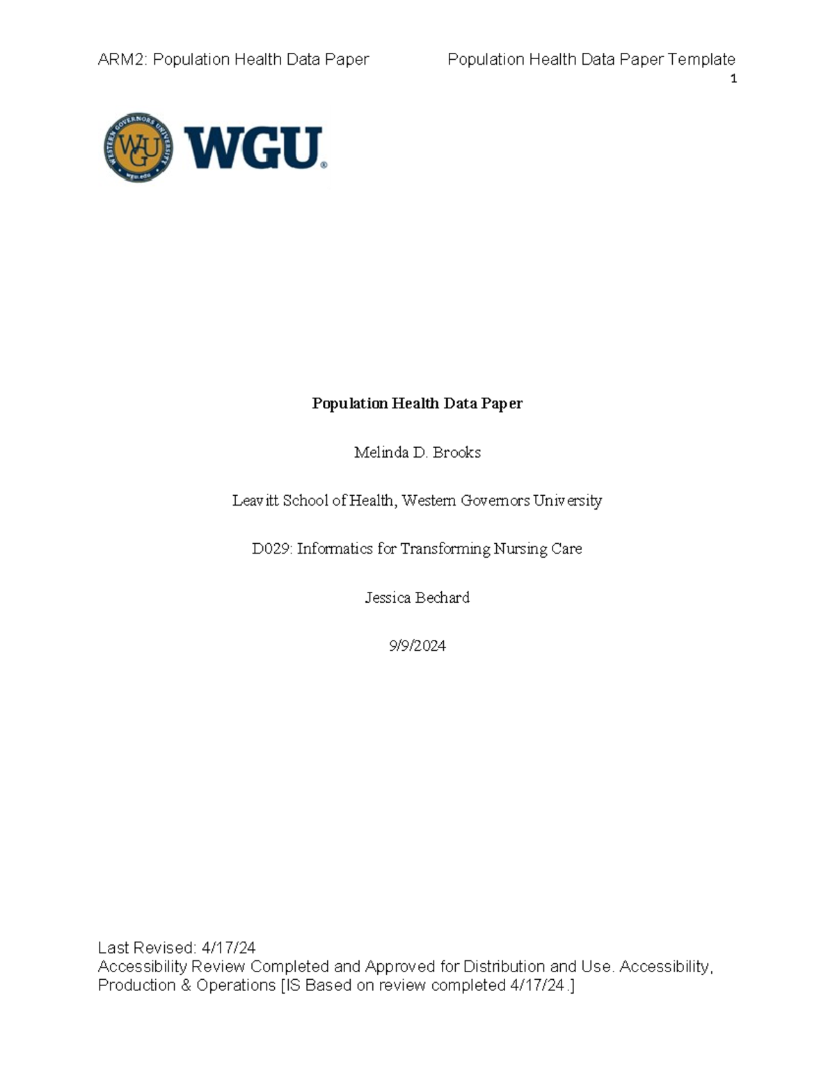 Population Health Data Paper Completed - 1 Population Health Data Paper ...