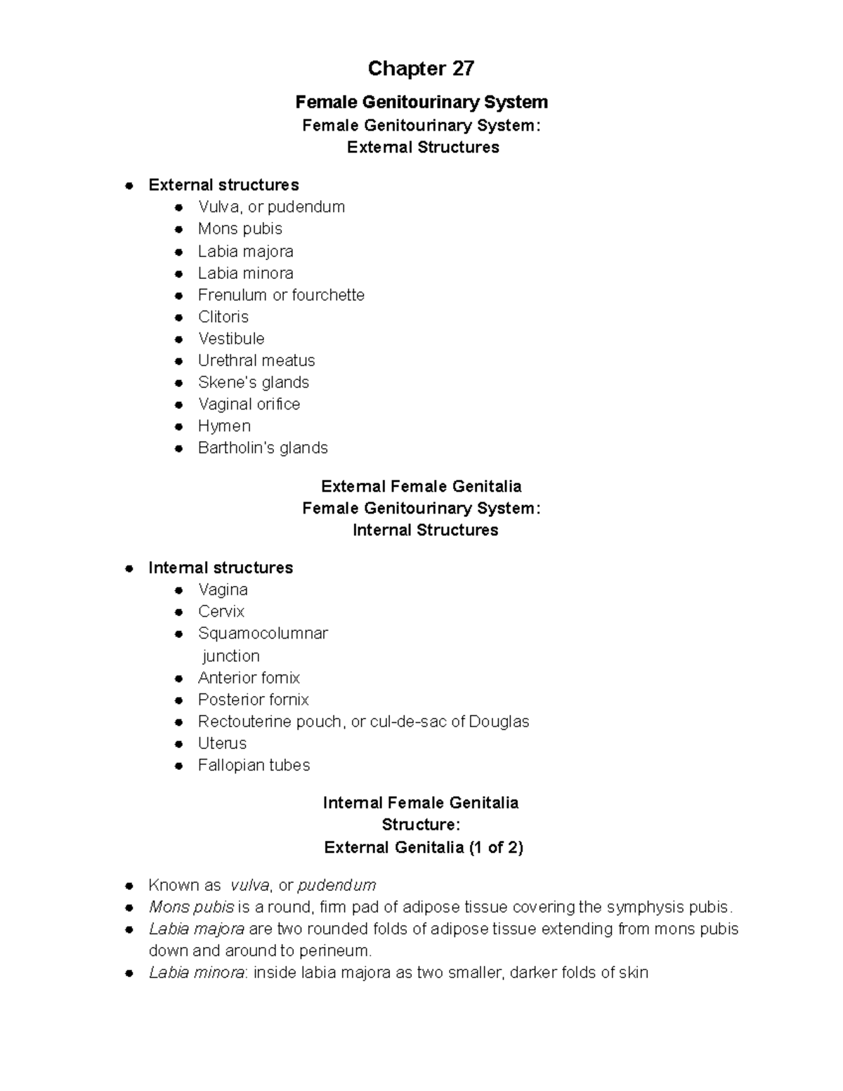 102 exam3 study guide slides - Chapter 27 Female Genitourinary System ...