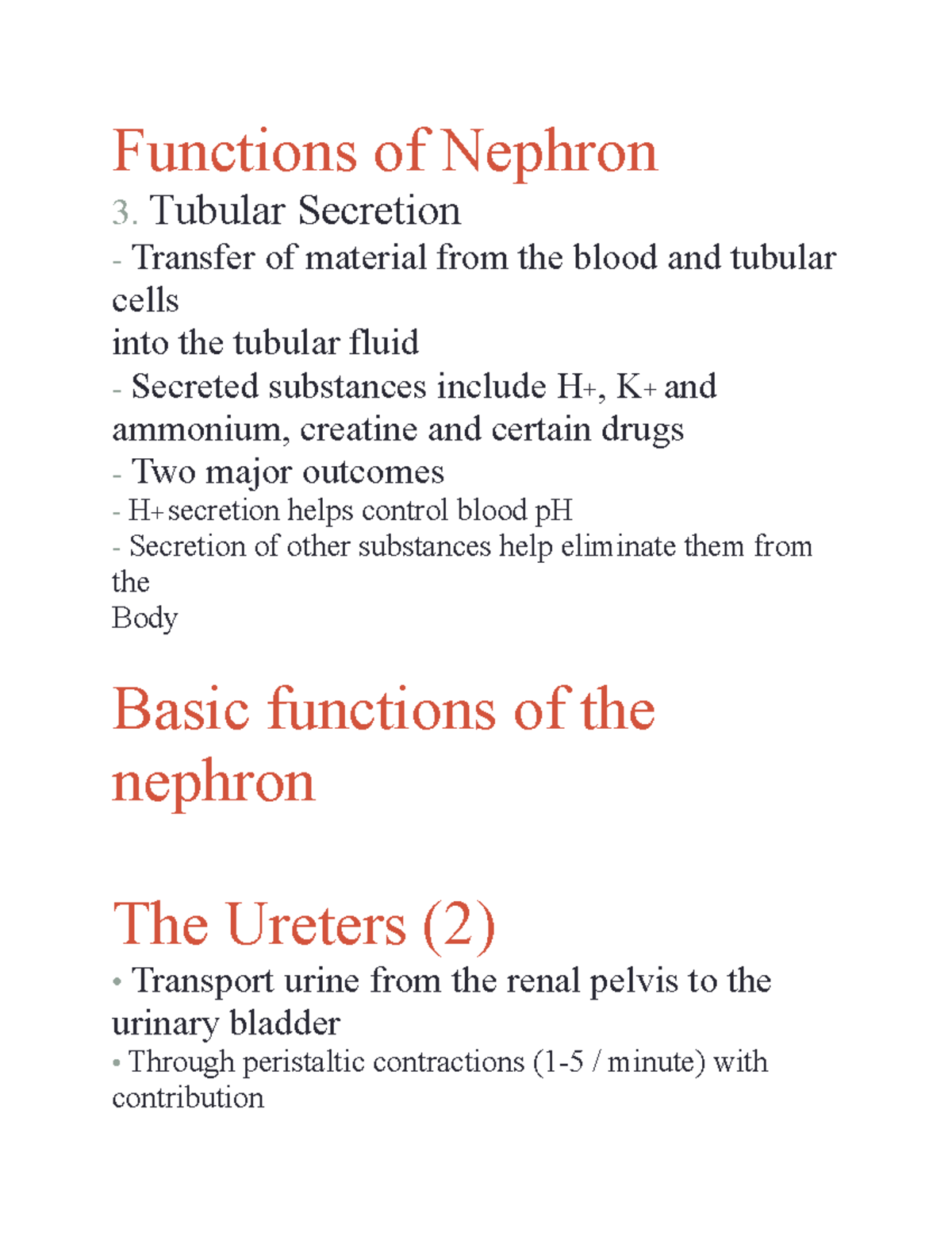 Functions of Nephron - Tubular Secretion - Transfer of material from ...