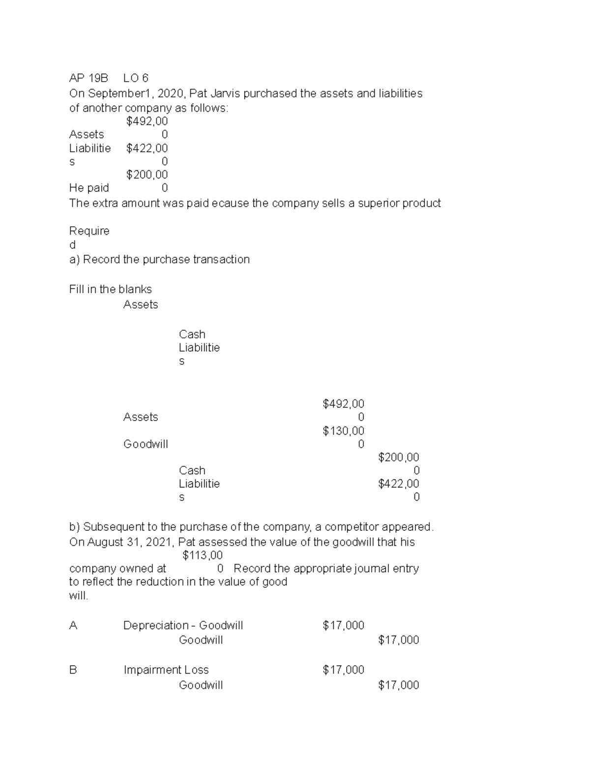 Ch 2 AP-19B - 19B - AP 19B LO 6 On September1, 2020, Pat Jarvis ...