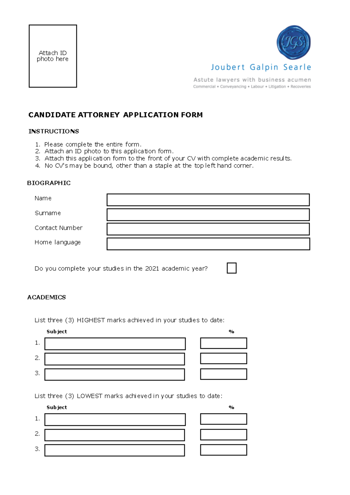 Candidate Attorney Application form 2021 - BIOGRAPHIC Name Surname ...