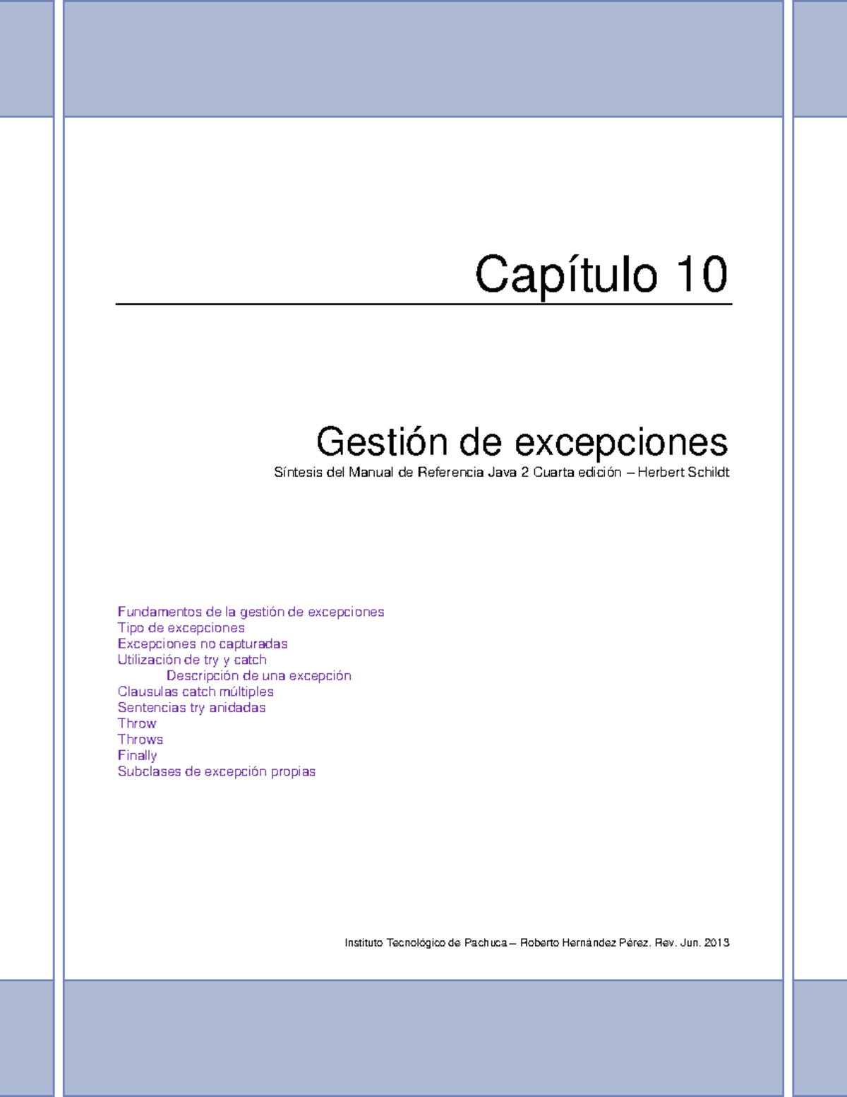 Gestion de excepciones - Capítulo 10 Gestión de excepciones Síntesis ...