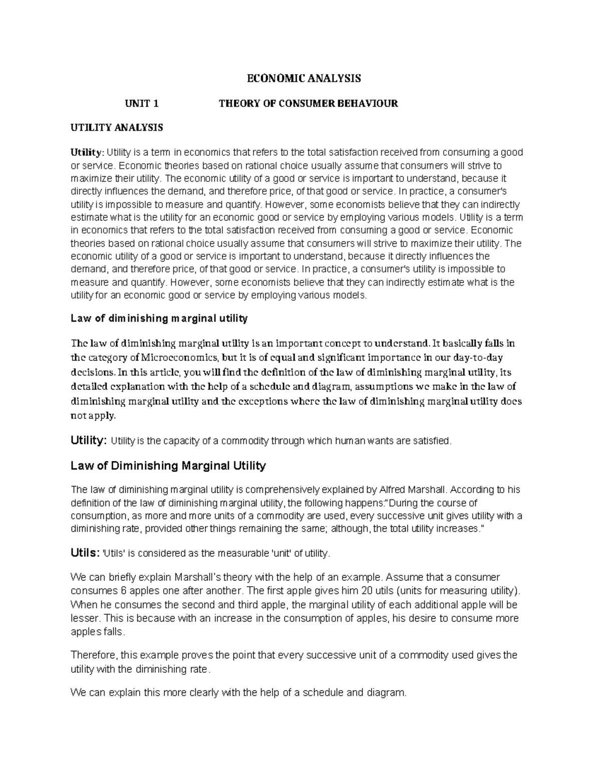 UNIT 1 Theory OF Consumer Behaviour - ECONOMIC ANALYSIS UNIT 1 THEORY OF CONSUMER BEHAVIOUR ...