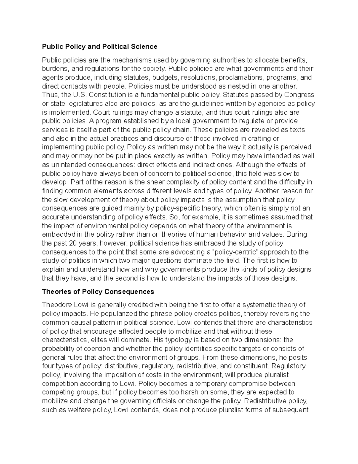 Public Policy and Political Science - Public policies are what ...