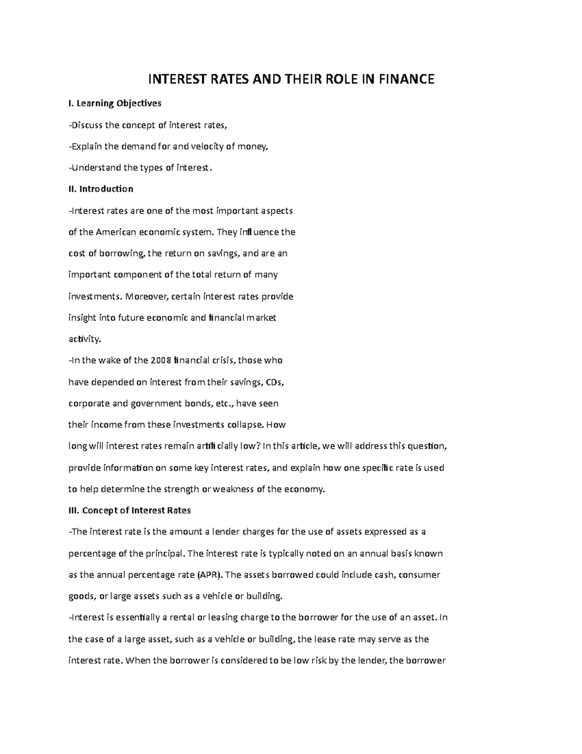 Interest Rates AND Their ROLE IN Finance - INTEREST RATES AND THEIR ...