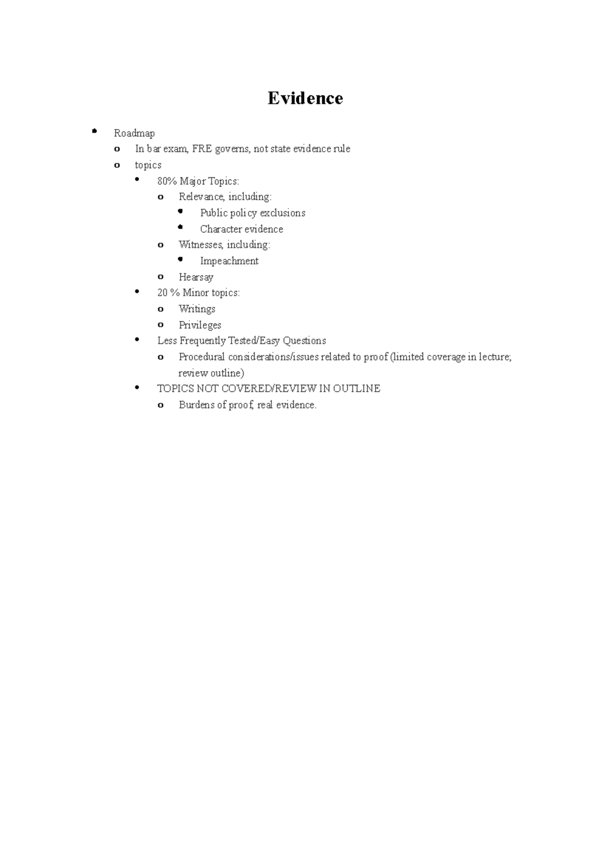 Evidence - Evidence Roadmap o In bar exam, FRE governs, not state ...