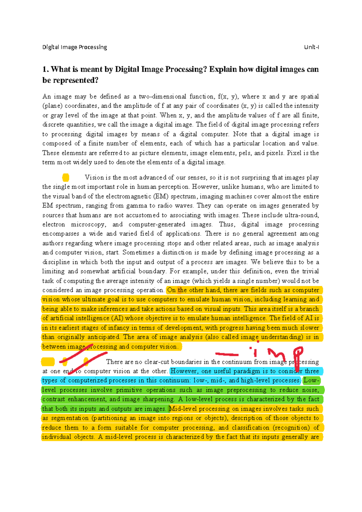 Final image processing(unit-1) - Digital Image Processing Unit‐I 1. What is meant by Digital ...