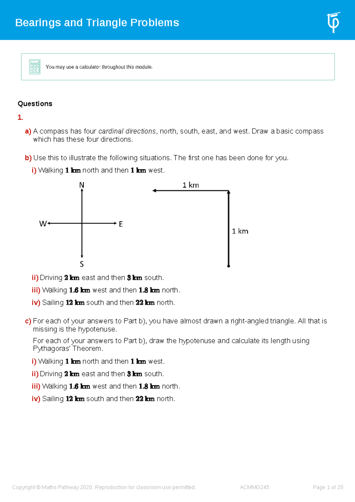 Bearing and Triangle Problems - Questions 1. a) A compass has four ...