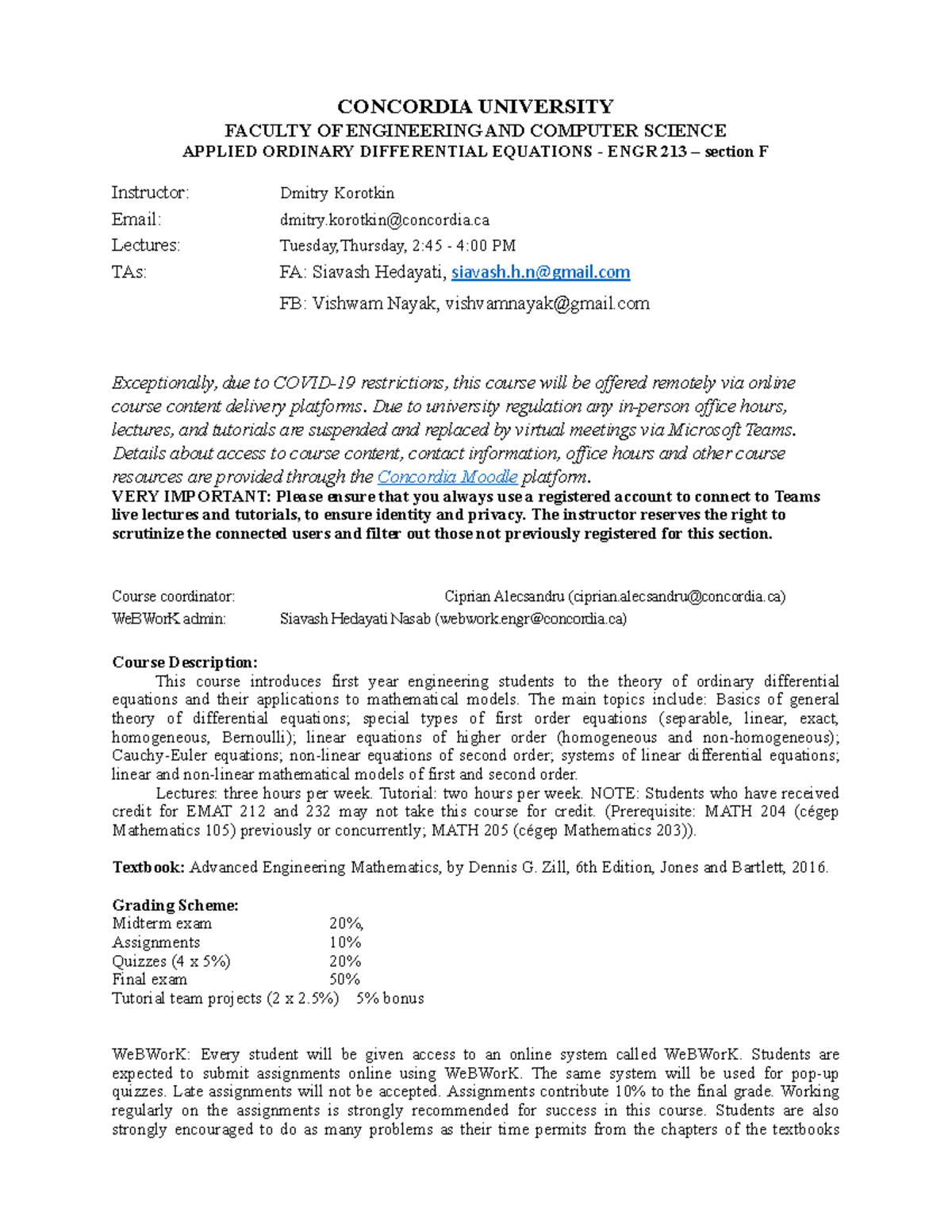 ENGR 213 Outline - CONCORDIA UNIVERSITY FACULTY OF ENGINEERING AND COMPUTER SCIENCE APPLIED ...