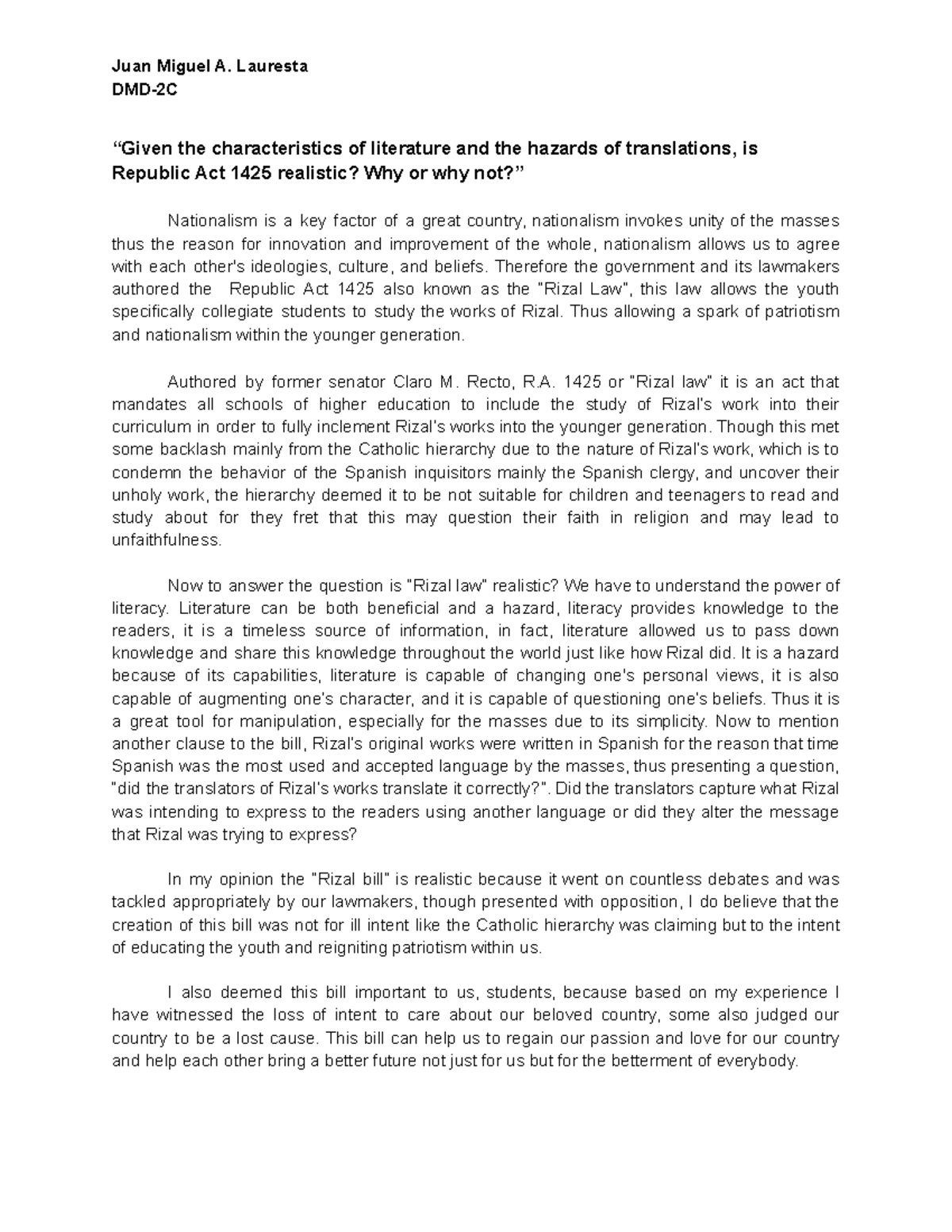 Lauresta M1 Post-task Thought paper - Juan Miguel A. Lauresta DMD-2C