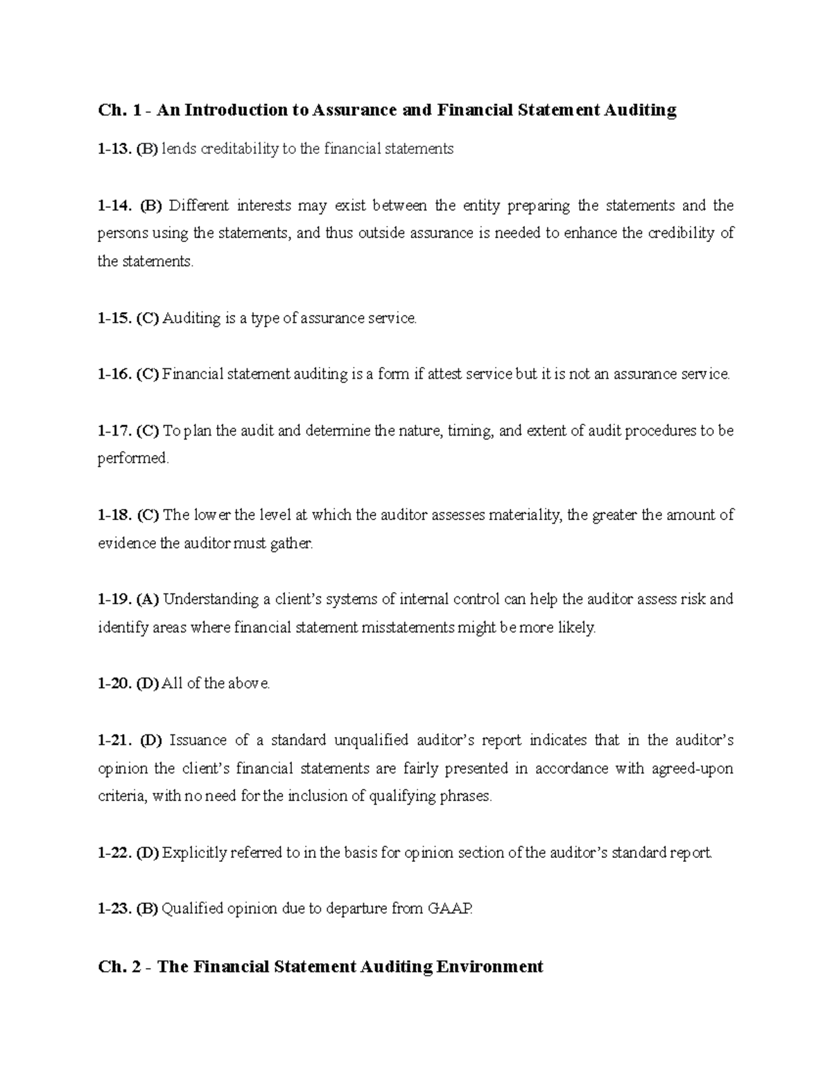 Homework #1 - Ch. 1 - An Introduction to Assurance and Financial ...