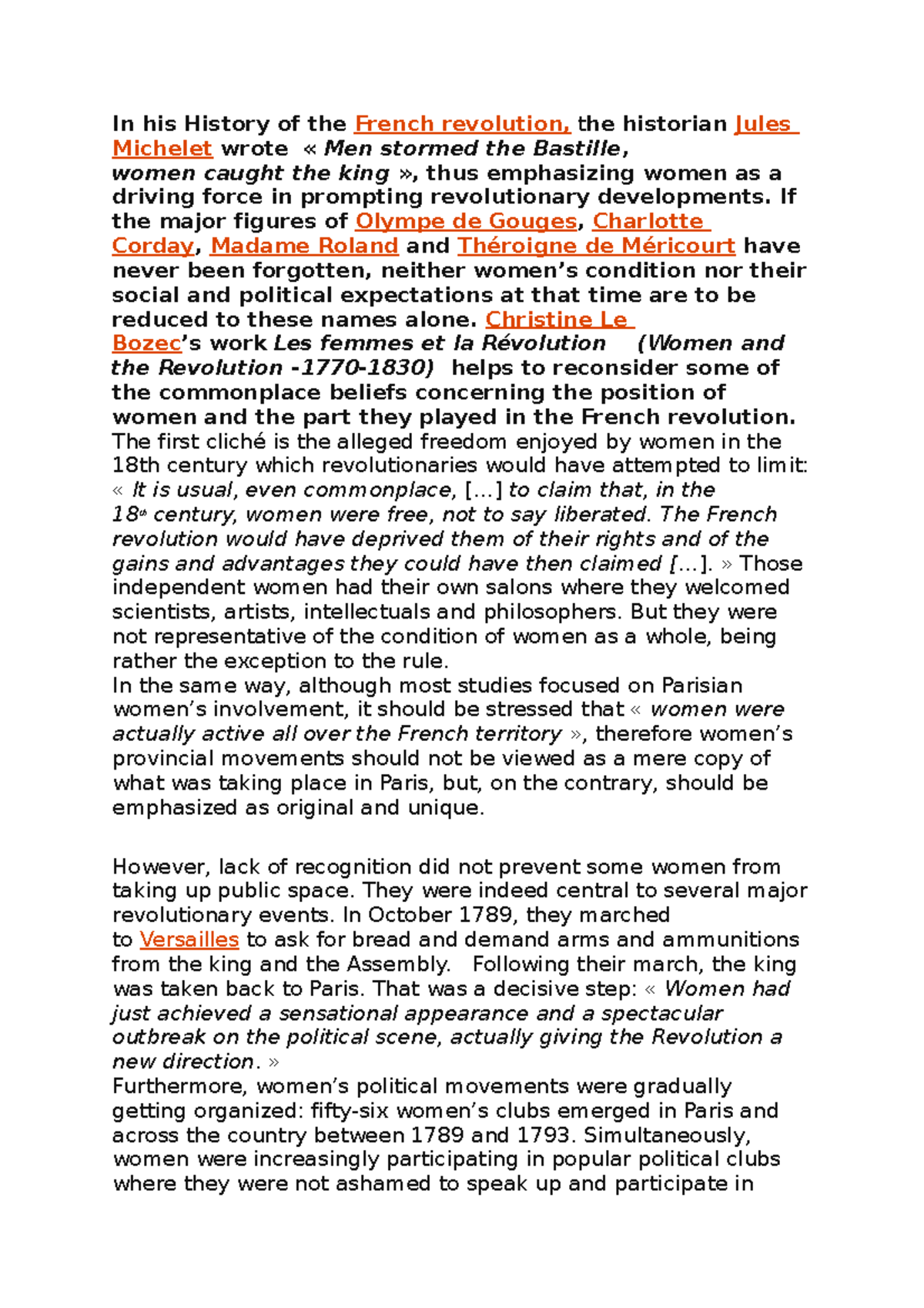 Role of women in french revolution - In his History of the French ...