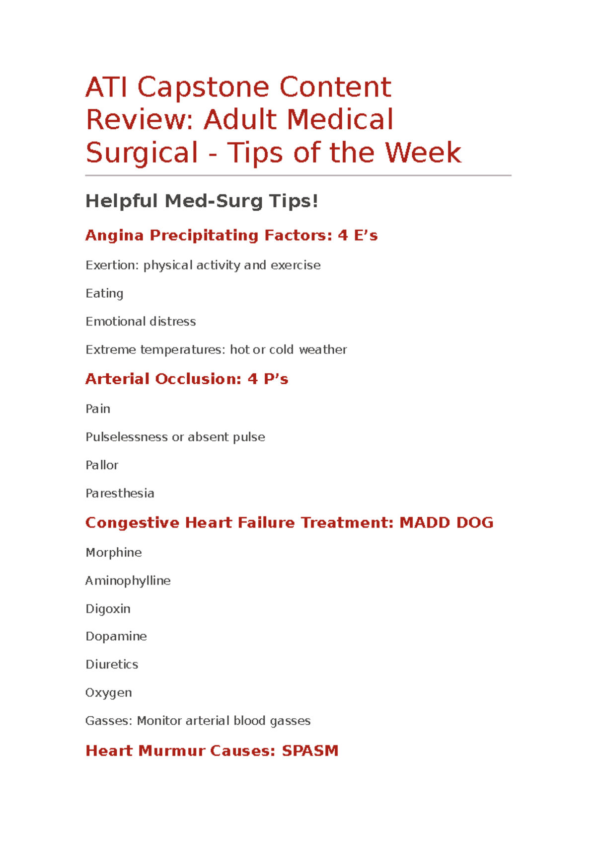 ATI Capstone Content Review- MED Surge Weekly TIPS - ATI Capstone ...