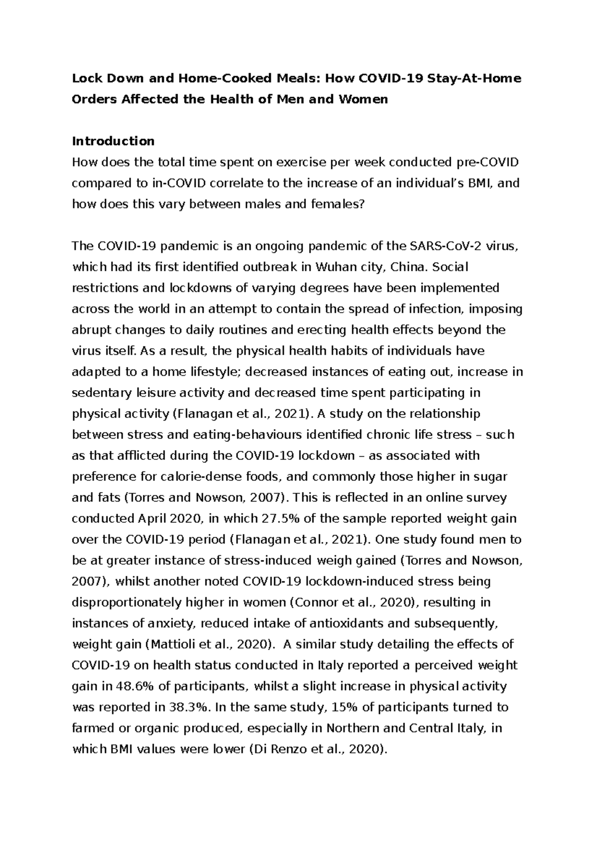 Scientific report - Lock Down and Home-Cooked Meals: How COVID-19 Stay ...