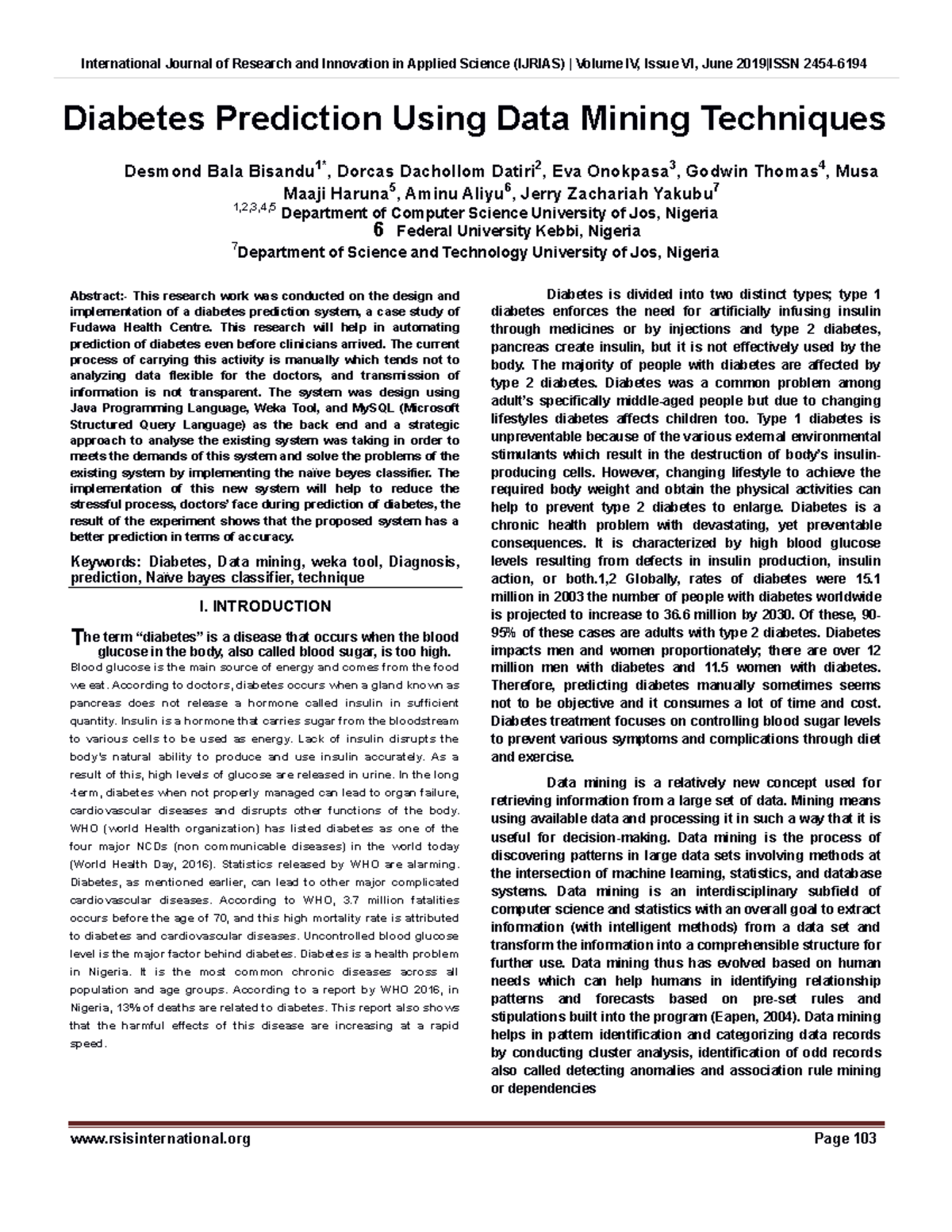 103-111 project proposal for BIT - Diabetes Prediction Using Data ...