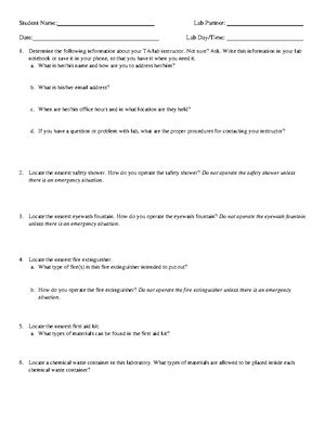 Pre- Lab 1 - Pre-Lab Experiment 1 - Experiment 1: Precision and ...