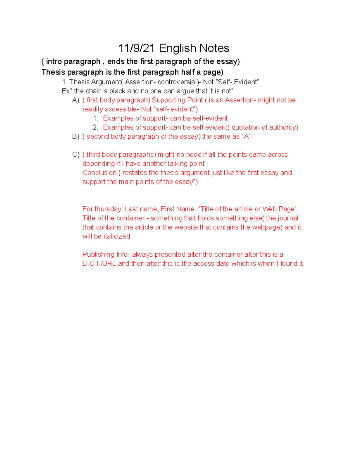 Lecture notes on Thesis - 11/9/21 English Notes ( intro paragraph ...