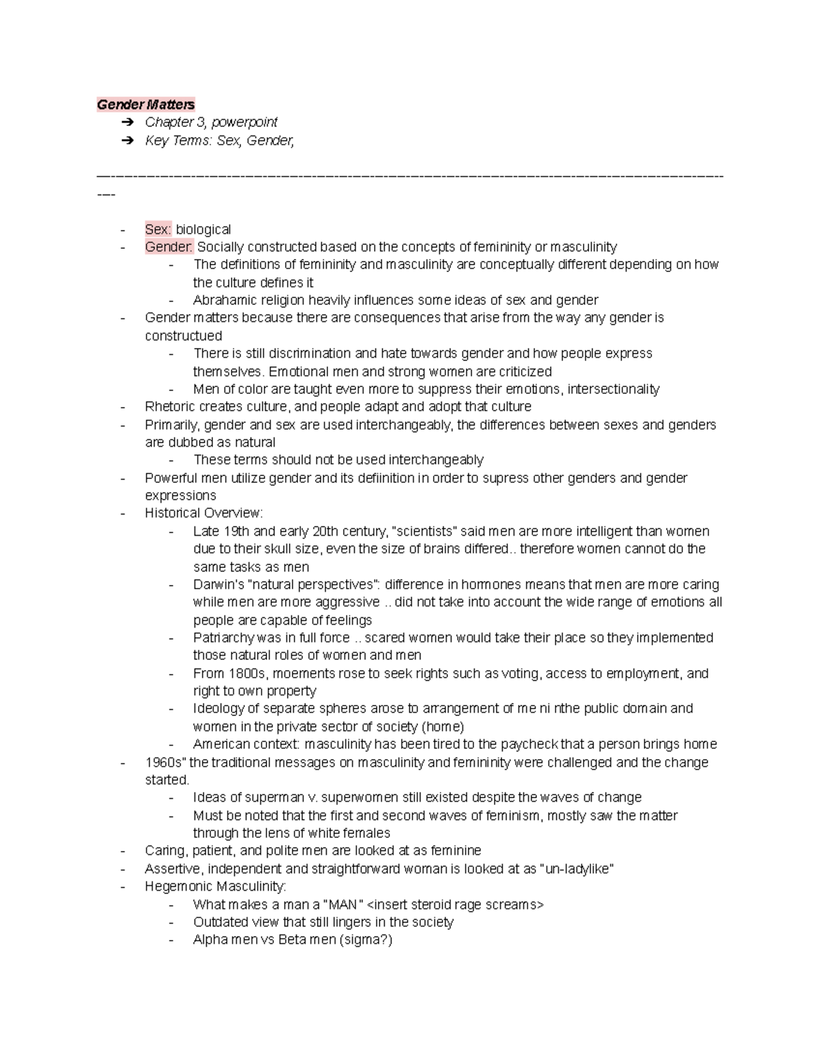 Gender matters - Gender Matters Chapter 3, powerpoint Key Terms: Sex ...