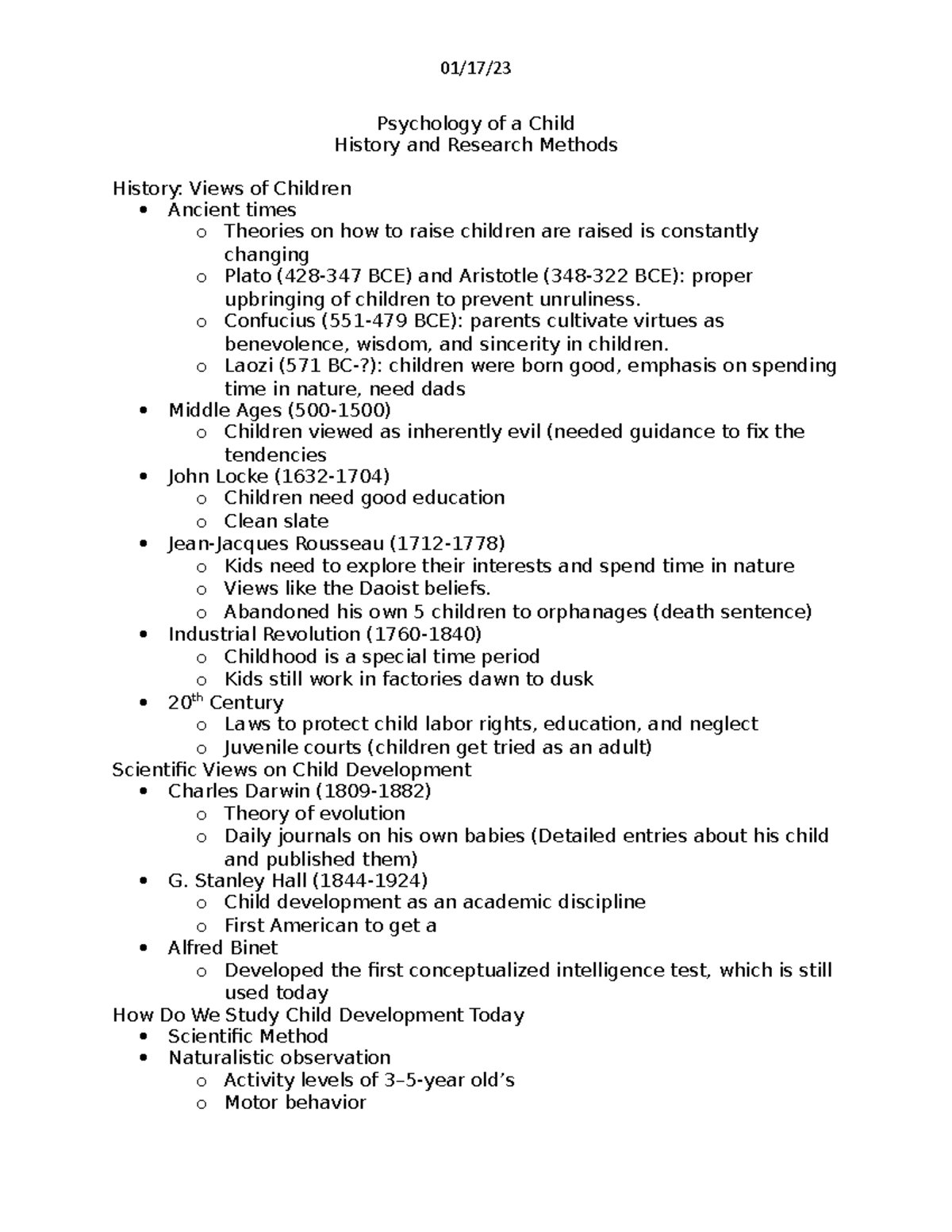 History and Research Methods - 01/17/ Psychology of a Child History and ...