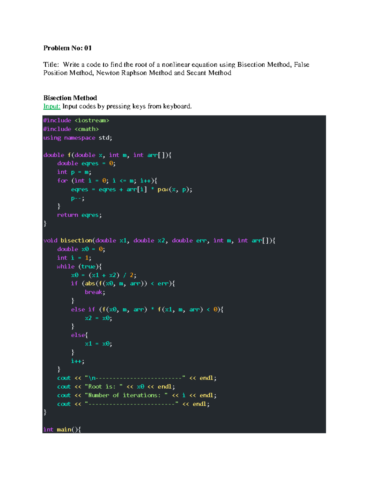 Numerical-method-1 - Problem No: 01 Title: Write a code to find the ...