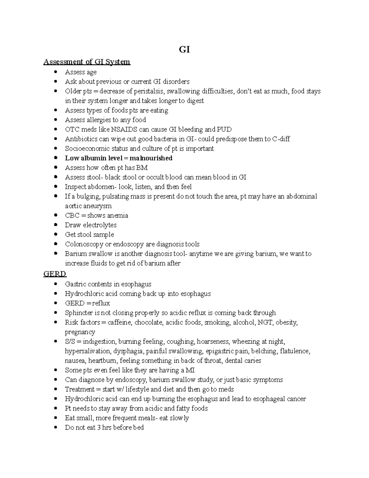 GI EXAM Review - Notes on the GI System - GI Assessment of GI System ...