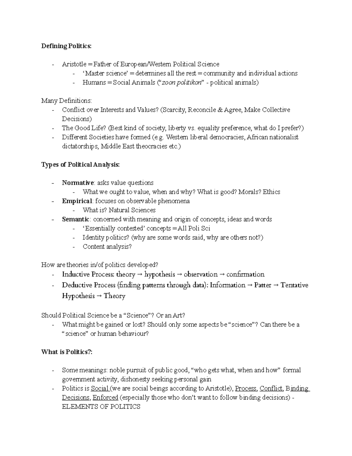 Week 1 - Who What Why of Political Science and the State - Defining ...
