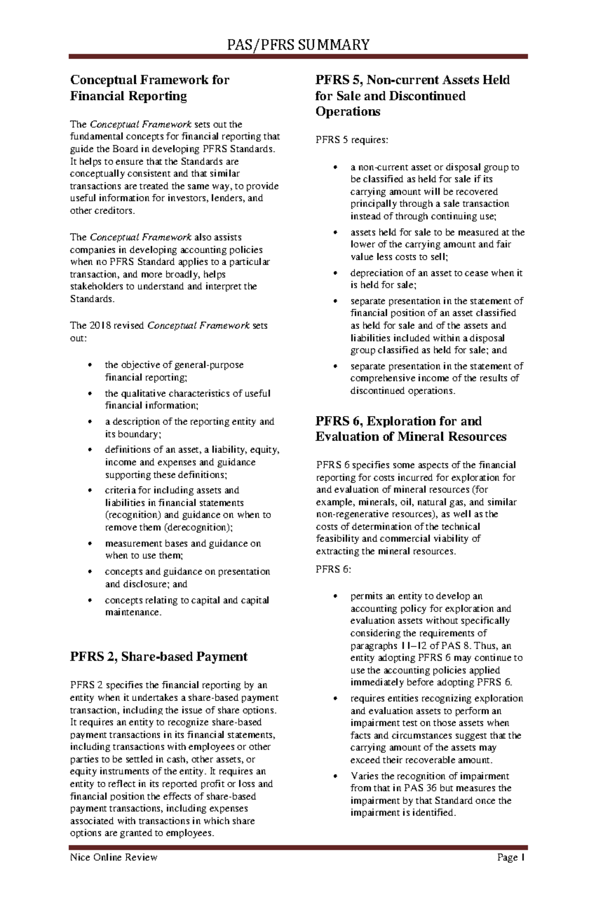 PAS AND PFRS SUMMARY - Conceptual Framework for Financial Reporting The ...