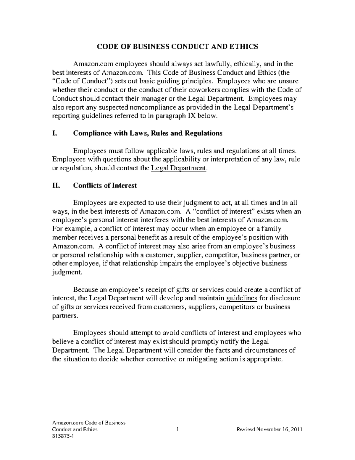 Code of Business Conduct and FAQs - Amazon Code of Business Conduct and ...