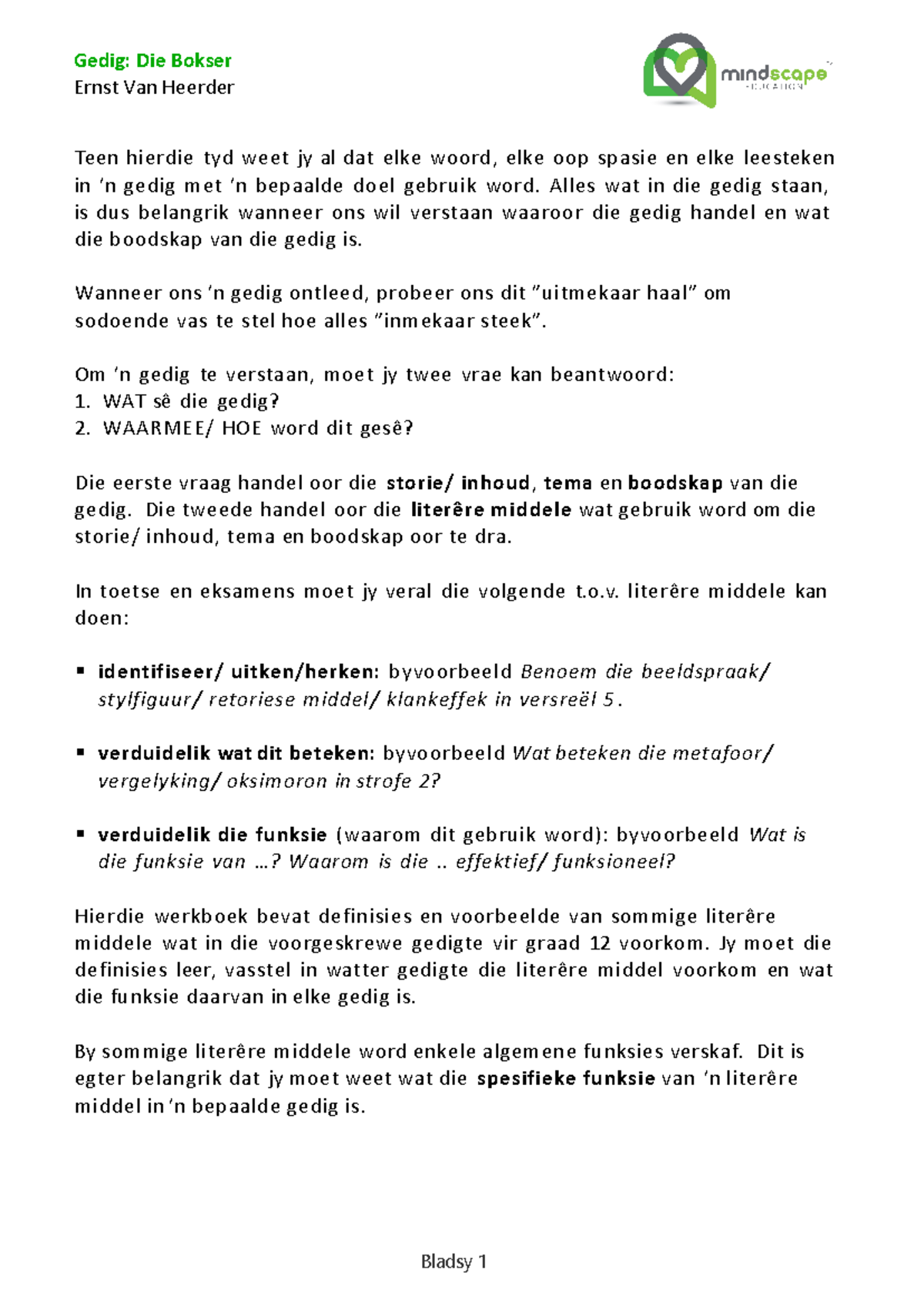 Gedig 1 - Die Bokser - Teen hierdie tyd weet jy al dat elke woord, elke ...