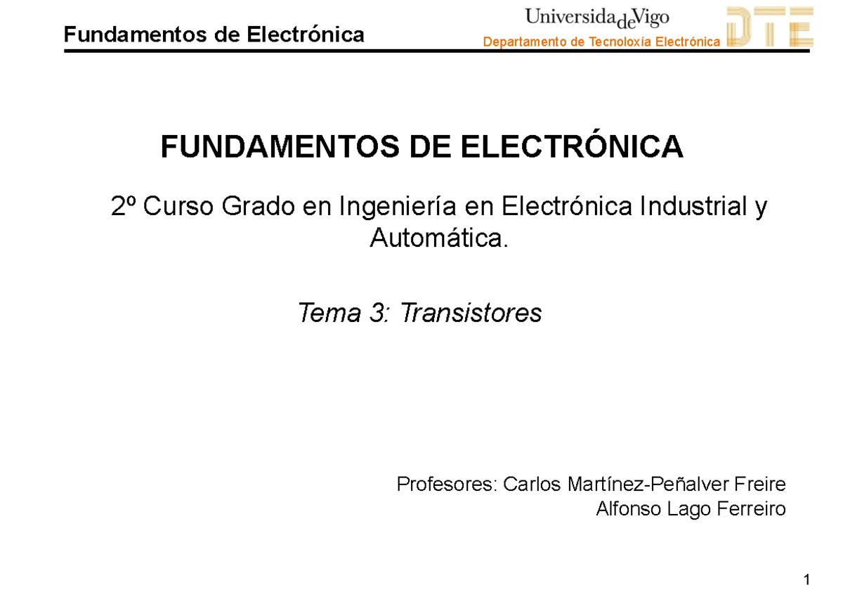 Tema 3. Transistores - Warning: TT: undefined function: 32 FUNDAMENTOS DE ELECTRÓNICA Tema 3 ...