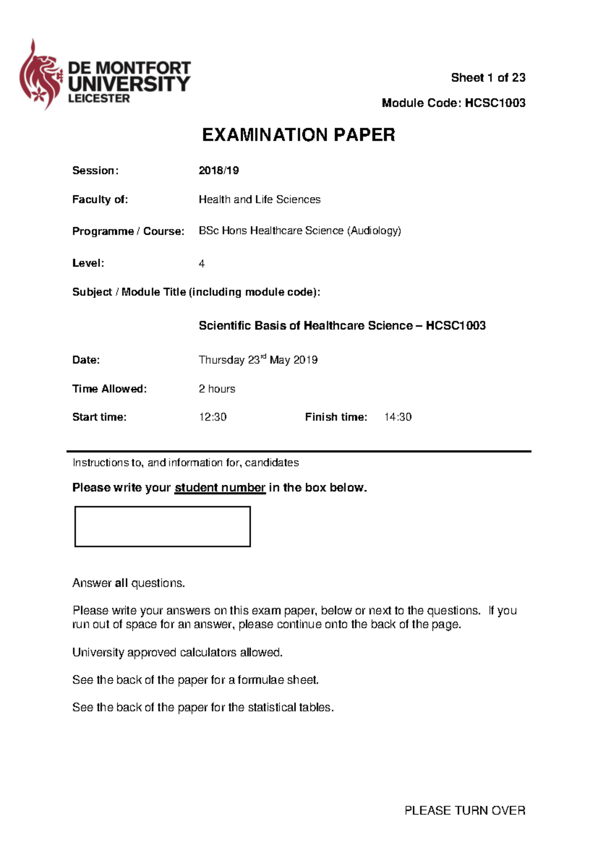 HCSC1003 Exam 2019 - Warning: TT: undefined function: 32 Module Code: HCSC EXAMINATION PAPER ...
